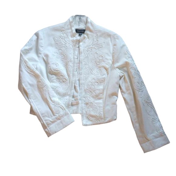 bebe | Jackets & Coats | Vintage Bebe Ivory Denim Embroidered Crop ...